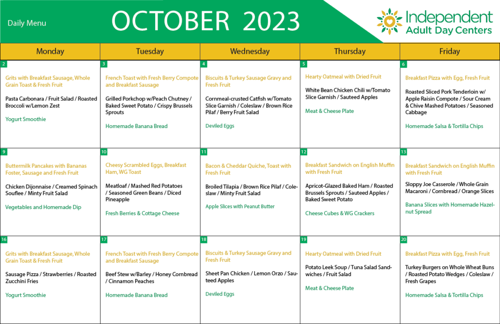 Menu - Independent Adult Day Centers