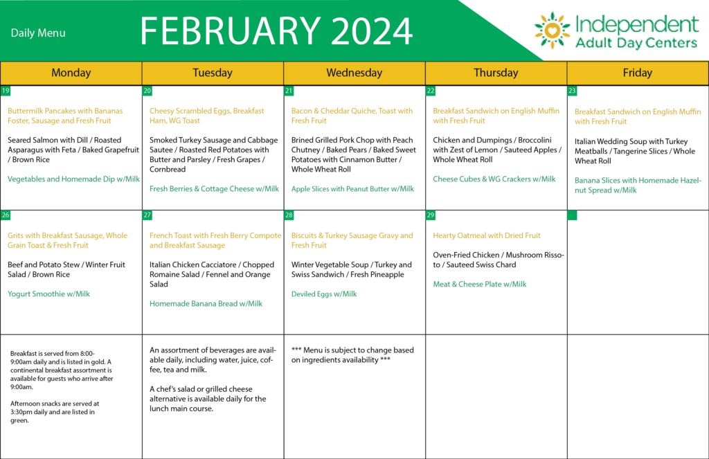 Menu - Independent Adult Day Centers